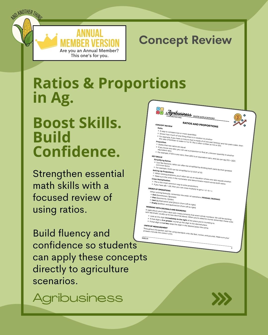 And Another Thing MATH APPLICATION, Agribusiness RATIOS (ANNUAL) – One ...