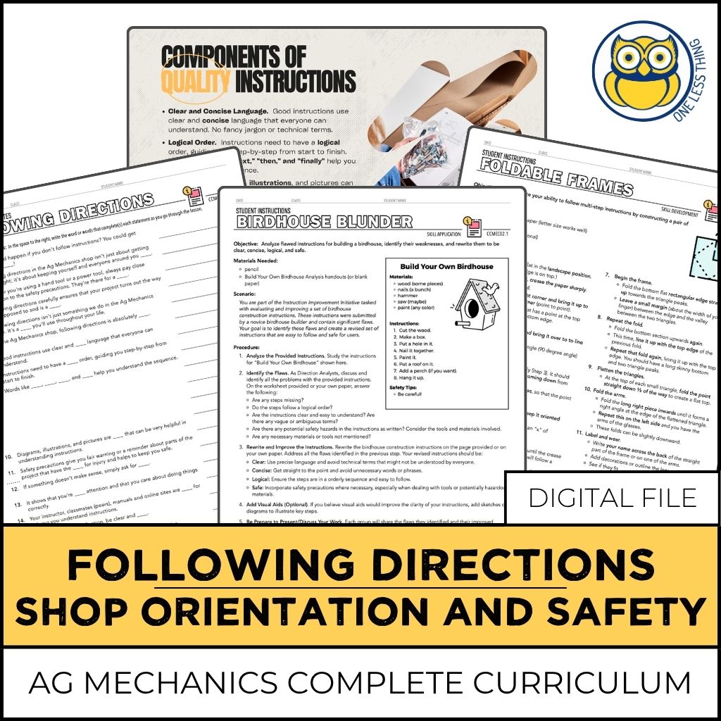 CCMEC02.1 FOLLOWING DIRECTIONS, Ag Mechanics Curriculum (FREE) – One ...