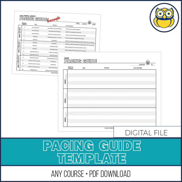 Pacing Guide, BLANK Template - One Less Thing