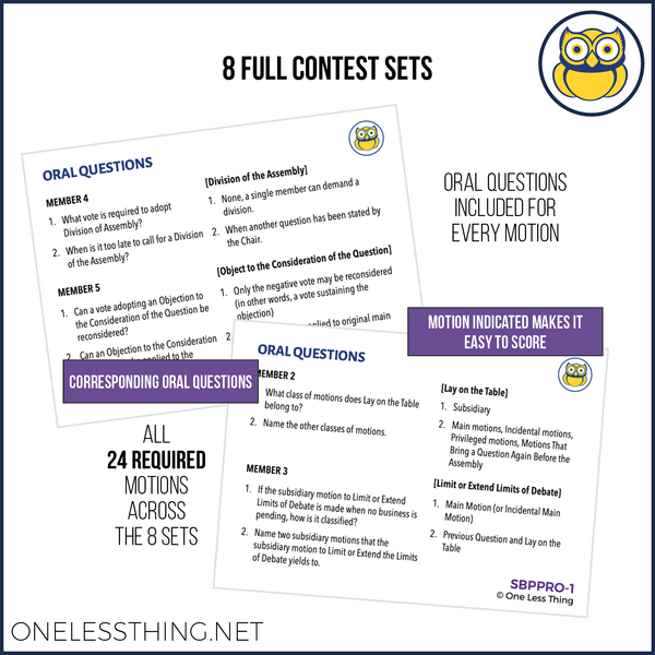 Parliamentary Procedure, Skill Builder cards - One Less Thing