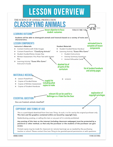 CCANS02.3 Classifying Animals, Animal Science Complete Curriculum - One ...