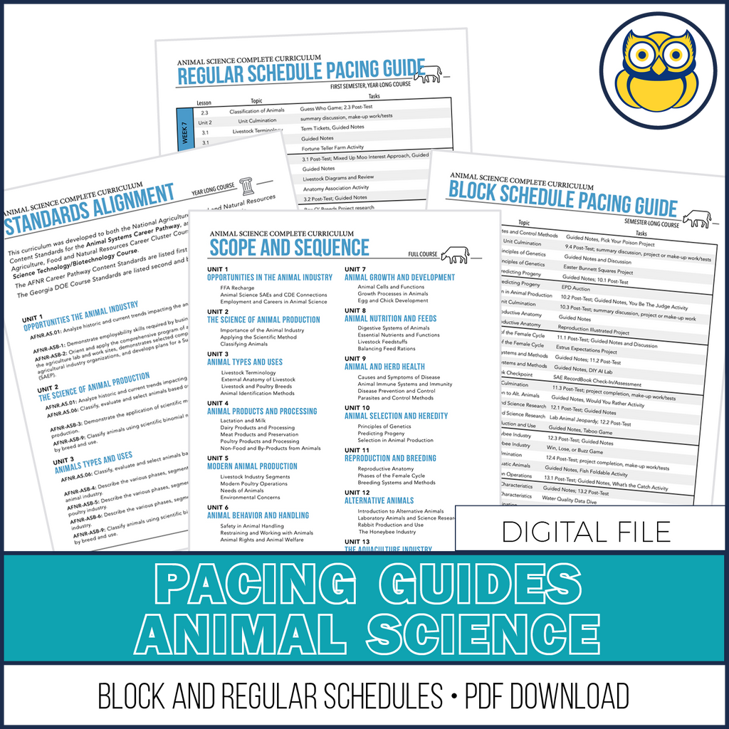 Pacing Guide, ANIMAL SCIENCE - One Less Thing