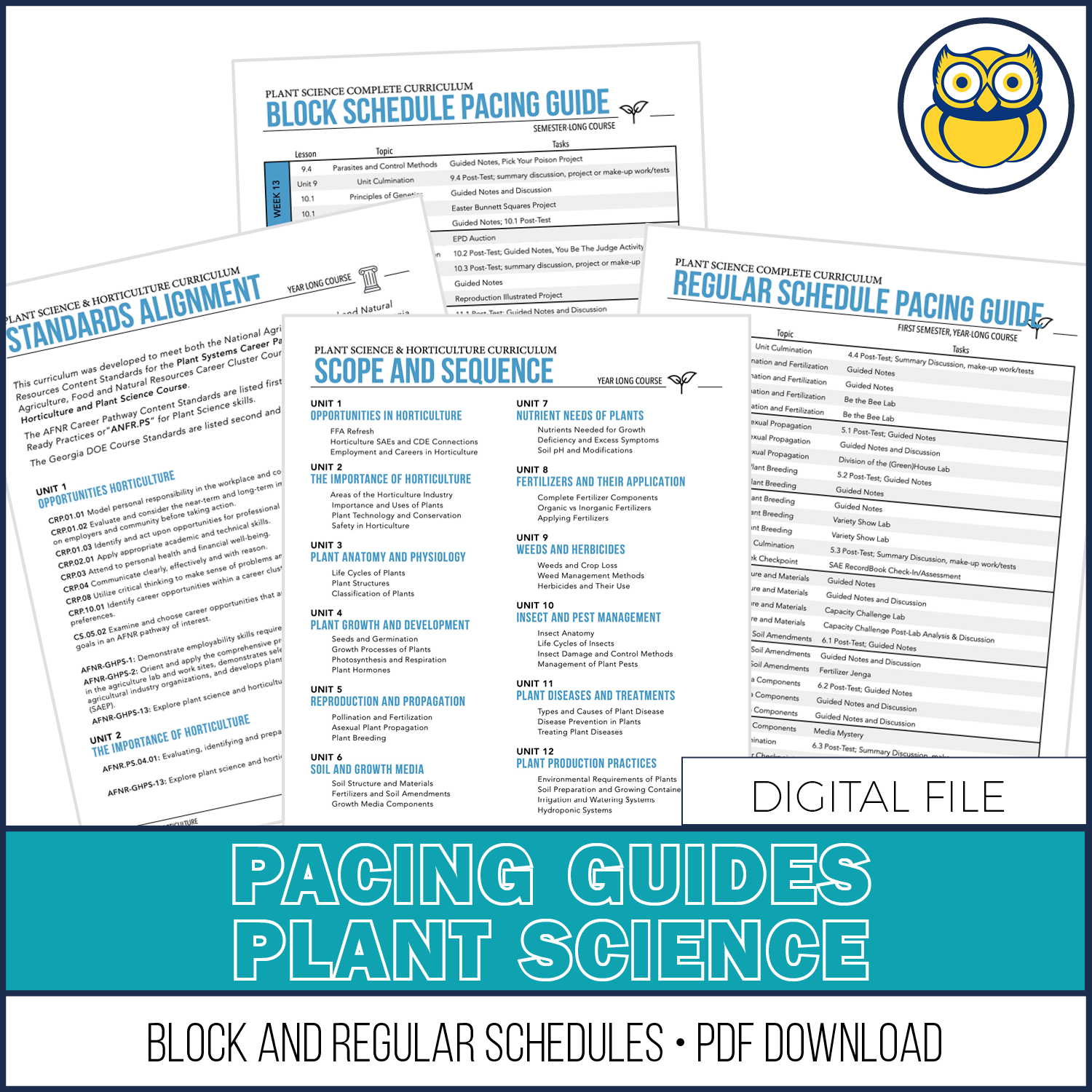 Pacing Guide, PLANT SCIENCE – One Less Thing