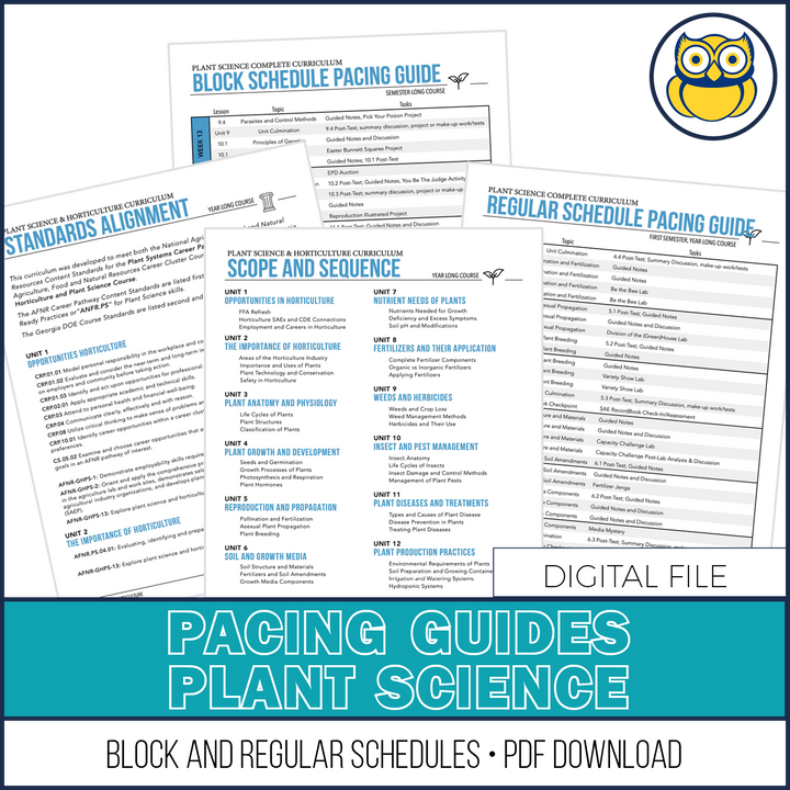 Pacing Guide, PLANT SCIENCE – One Less Thing
