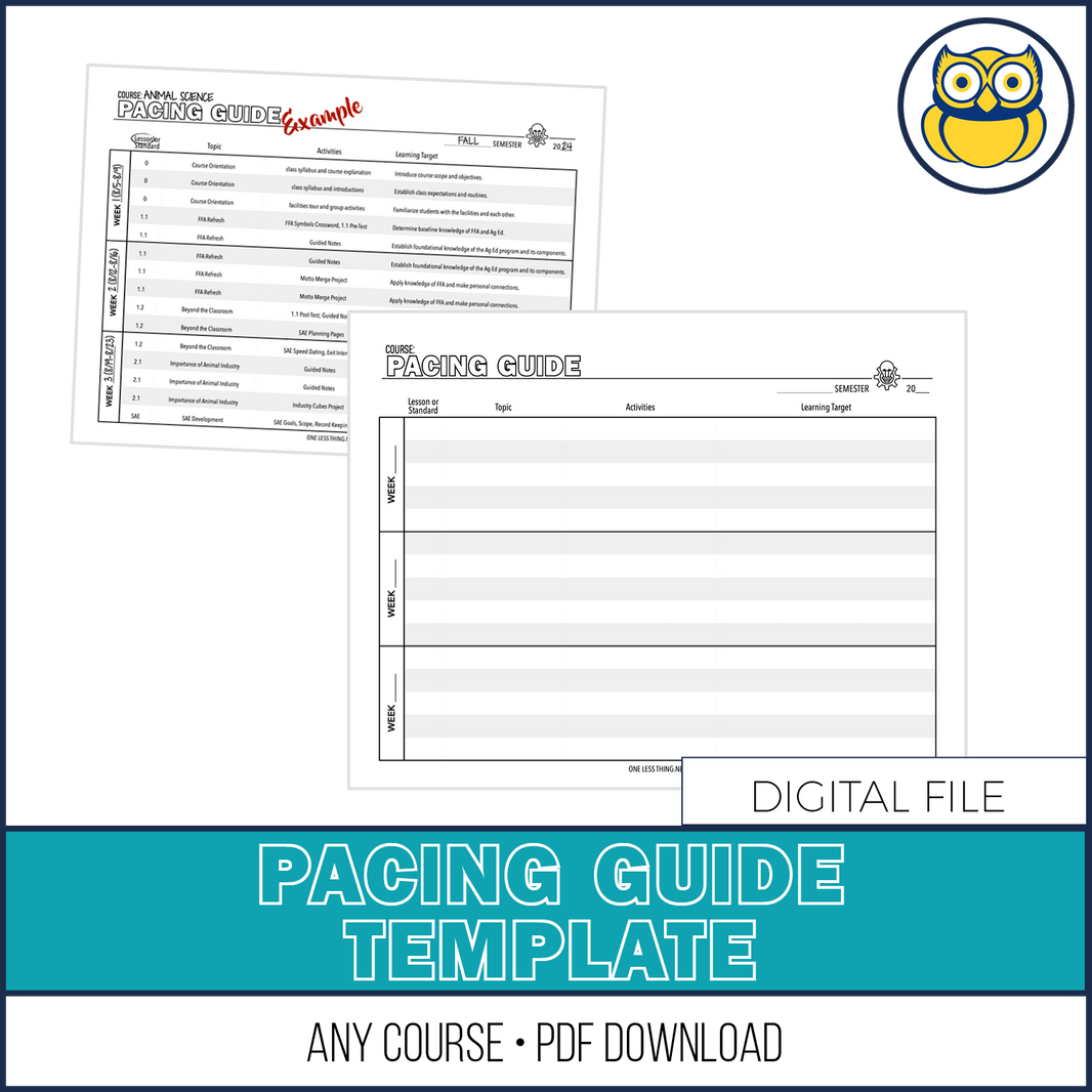 Pacing Guide, BLANK Template – One Less Thing