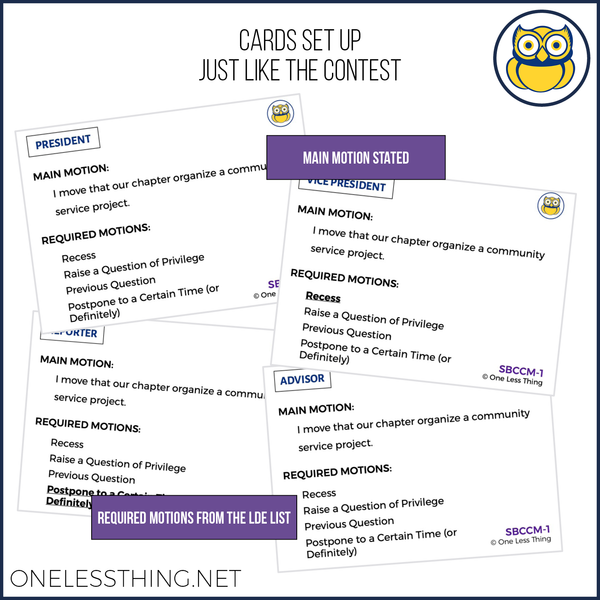 Conduct of Chapter Meetings, Skill Builder cards - One Less Thing