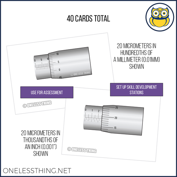 Micrometer Reading, Skill Builder Cards - One Less Thing