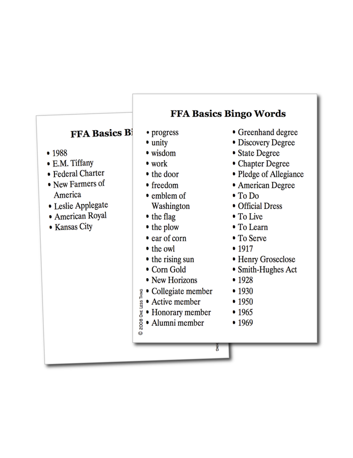 FFA Basics, Bingo Download Only – One Less Thing