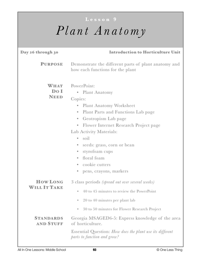 6-09 Plant Anatomy, Lesson Plan Download – One Less Thing