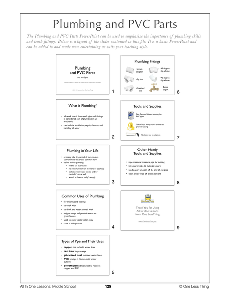 7-12 Intro to PVC and Plumbing, Lesson Plan Download - One Less Thing