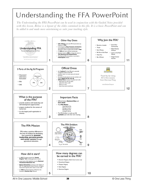 7-04 Understanding the FFA, Lesson Plan Download - One Less Thing