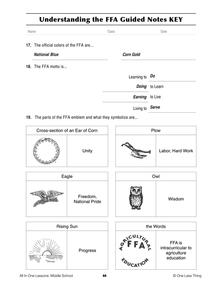 7-04 Understanding the FFA, Lesson Plan Download – One Less Thing