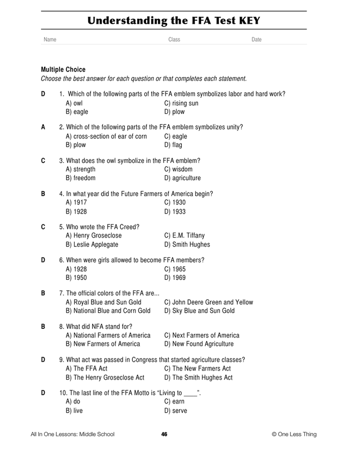 7-04 Understanding the FFA, Lesson Plan Download – One Less Thing
