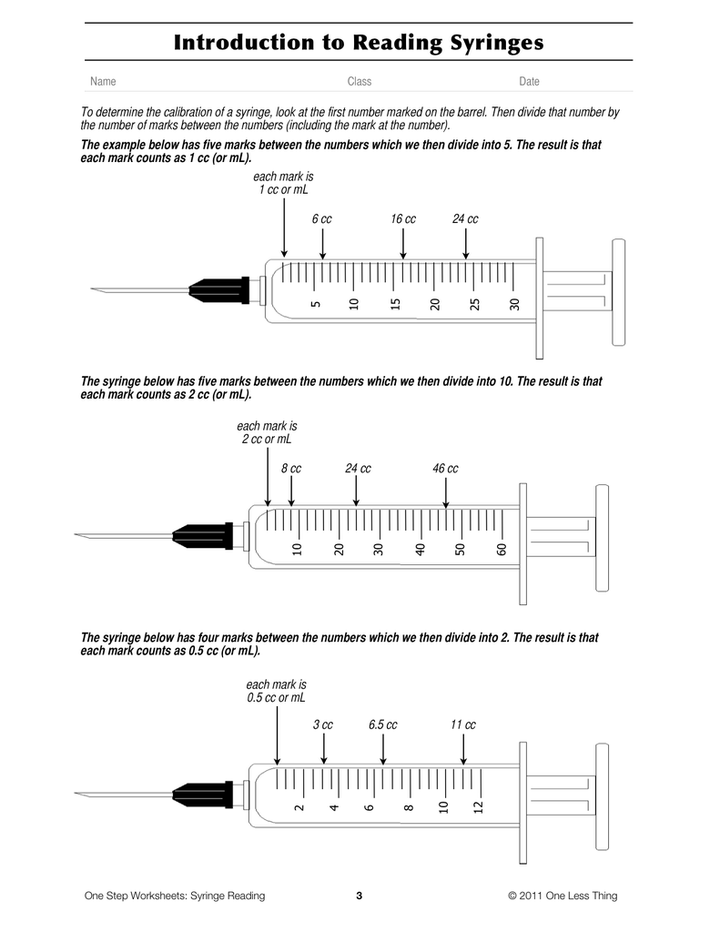 Syringe Reading, One Step Worksheet Downloads – One Less Thing