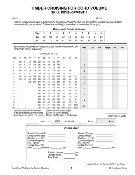 Timber Cruising, One Step Worksheet Downloads - One Less Thing