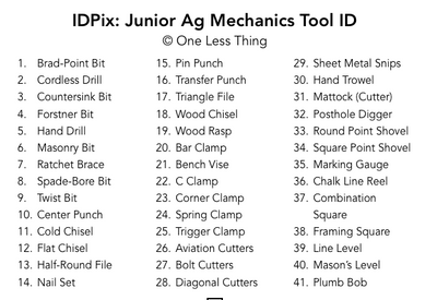 Junior Ag Mechanics Tool ID IDPix Cards – One Less Thing